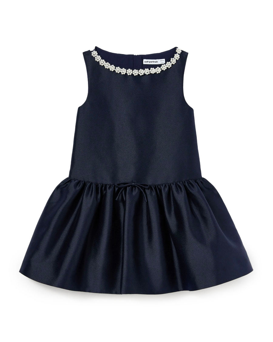 Velvet Flower Scallop Taffeta Dress - Navy – English Rabbit