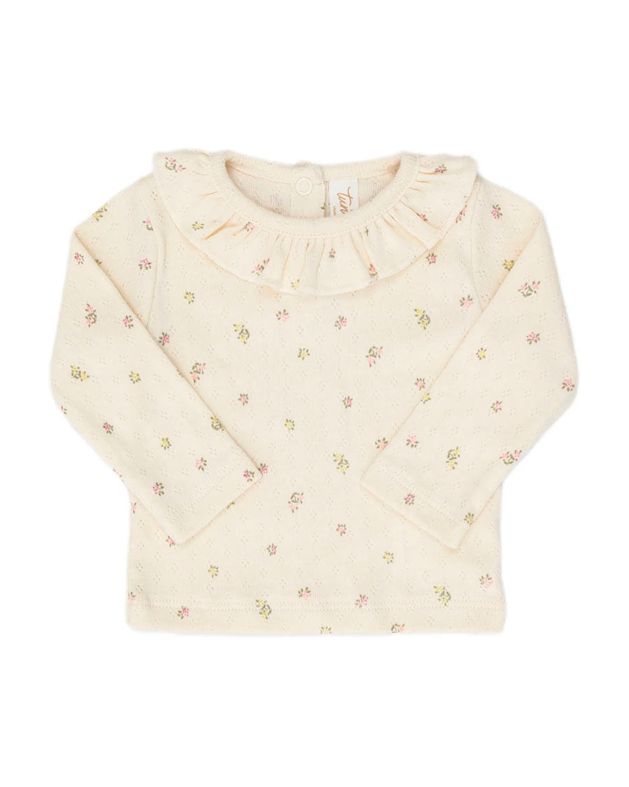 Pointelle Ruffle Top - White Swan Little Flowers – English Rabbit