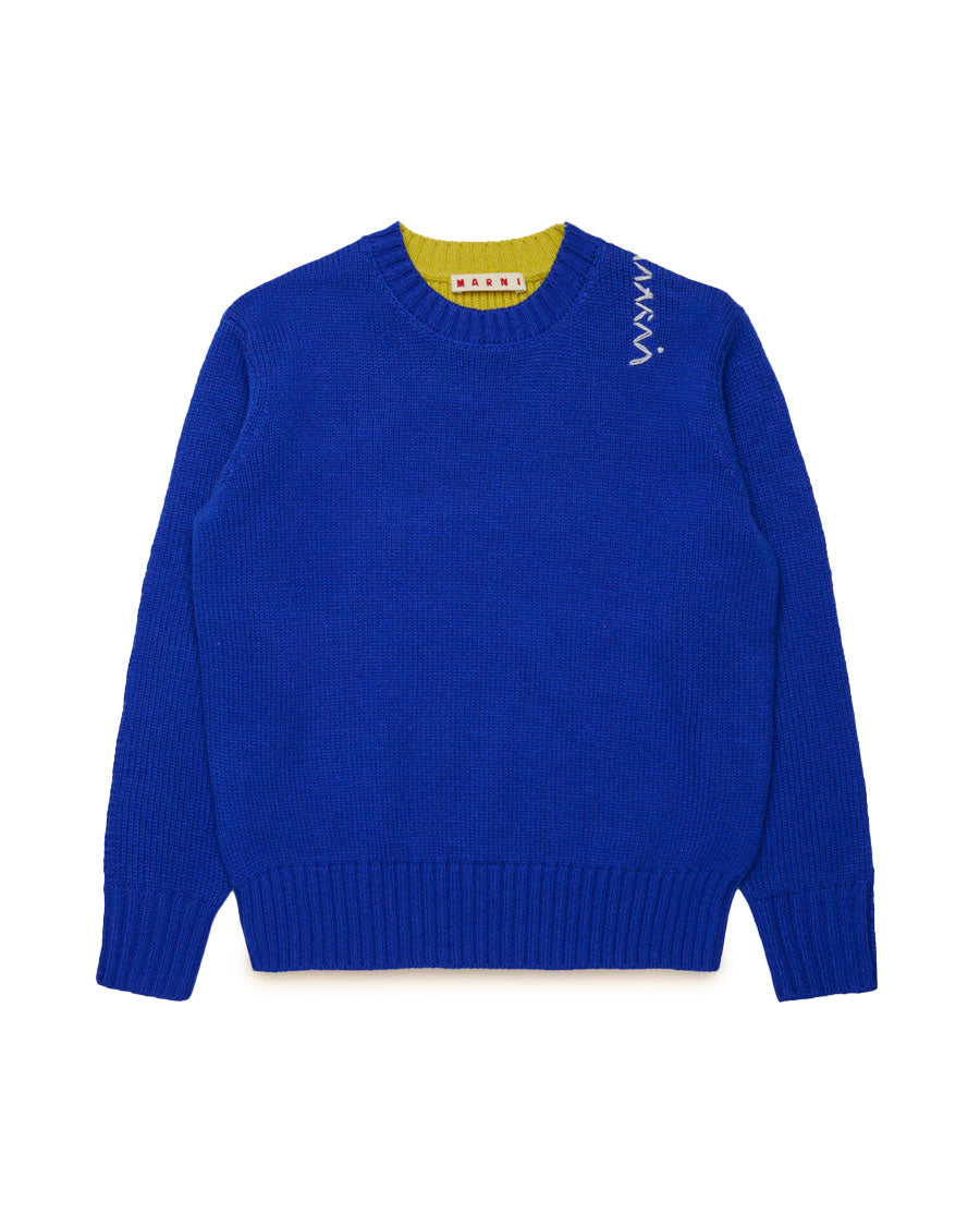 Half-and-Half Wool-Nylon Sweater - Blue/Yellow – English Rabbit